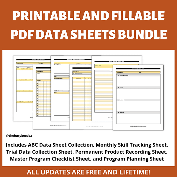 Printable And Fillable PDF Data Sheets Bundle Busy BeeCBA Printable And Fillable PDF Data Sheets Bundle Busy BeeCBA